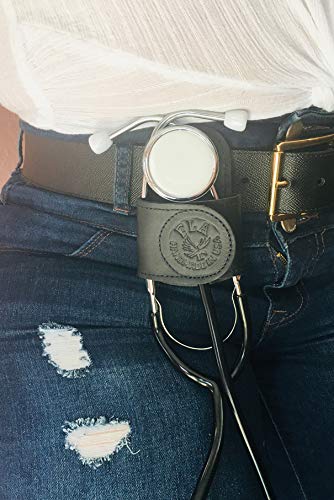 Stethoscope Holder pro with Clip,Handmade in USA Genuine Leather .Perfect for Physicians, Nurses, EMT, Medical Nursing Student (Brown).