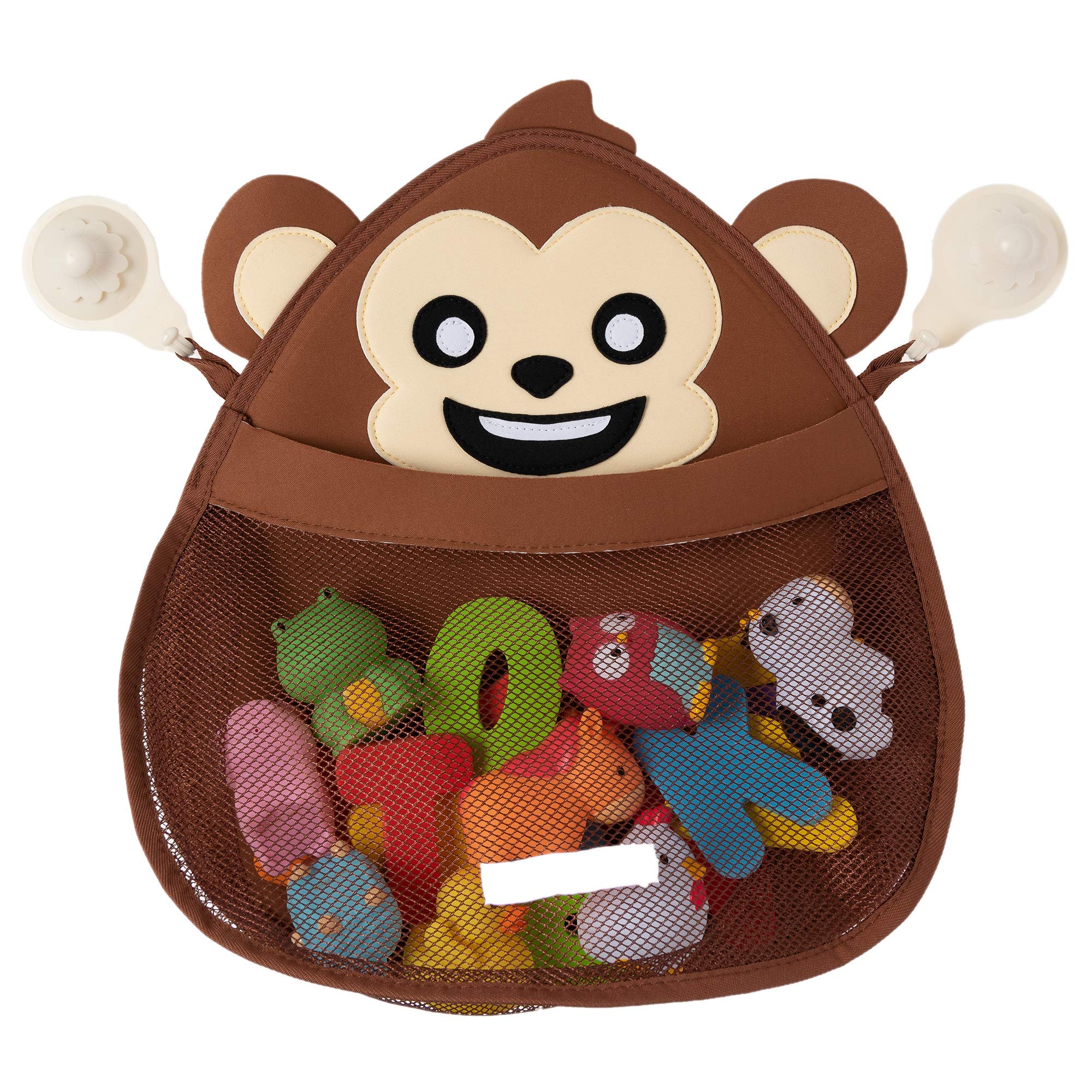 Bath Toy Storage Mary Monkey by Cheraboo| Kids, Toddlers, Baby Bath Organizer | Tub, Bathtub, Bathroom Toy Holder | Quick Dry net, Two Suction Cups | Shower Caddy Mesh Basket (Brown)