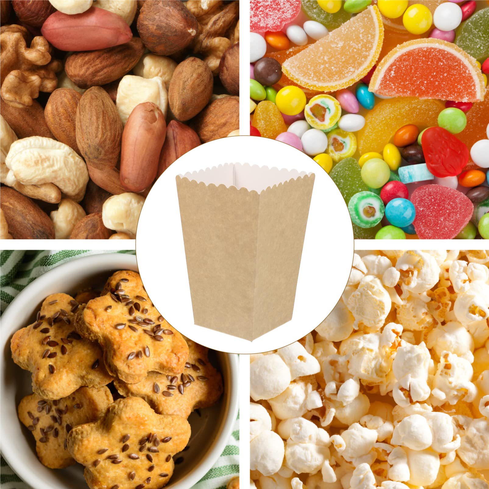 ABOOFAN 50pcs Paper Popcorn Boxes Popcorn Bags Kraft, 5.35 Inches Tall Open-top Paper Popcorn Holder Cardboard Popcorn Containers for Movie Night, Wedding Birthday Party