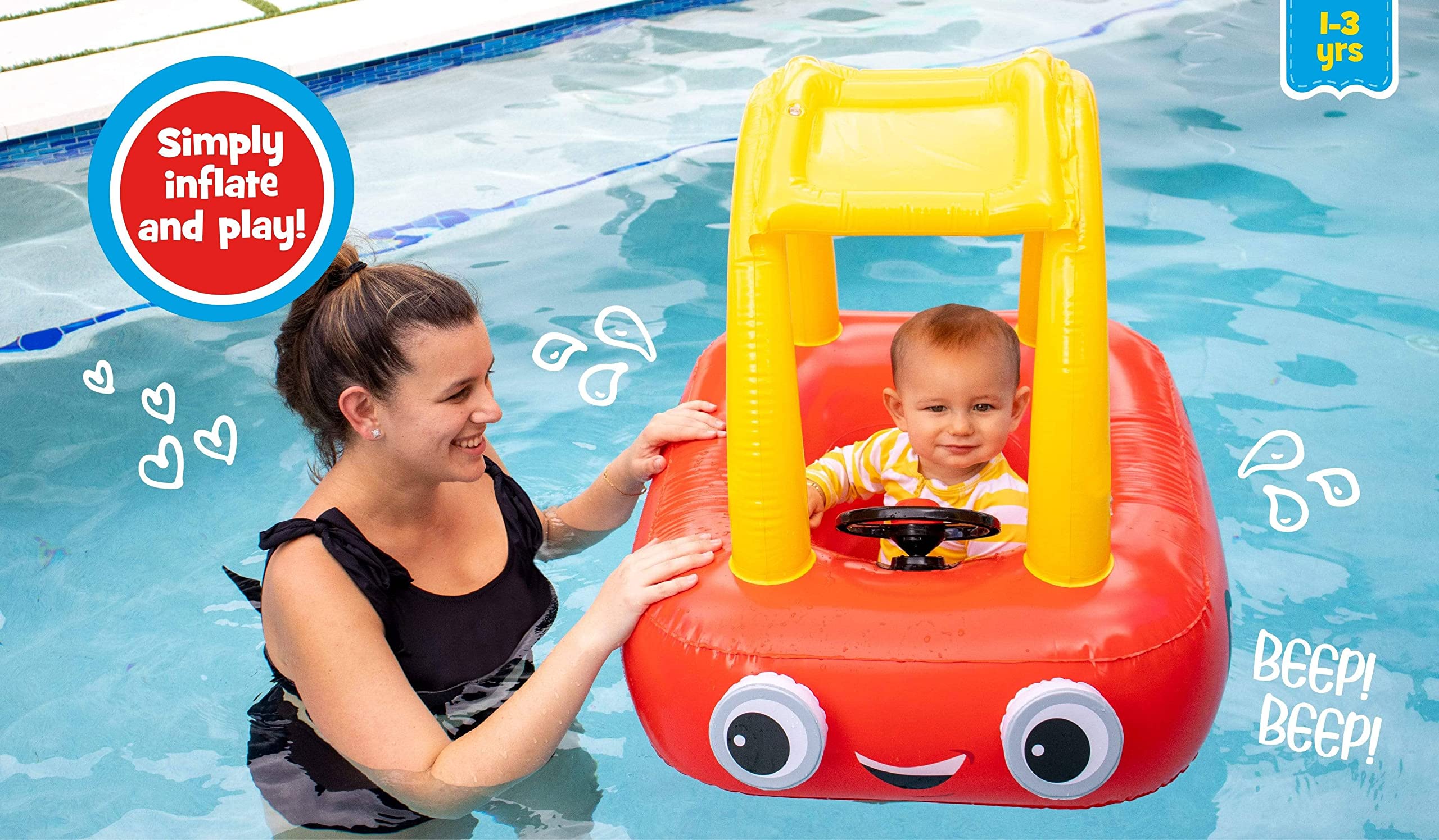 Little Tikes Cozy Coupe Inflatable Baby & Kids Pool Float, Red Car Coupe with beeping Horn. Easy to use a Great Float to Introduce Your Young Ones to The Water.