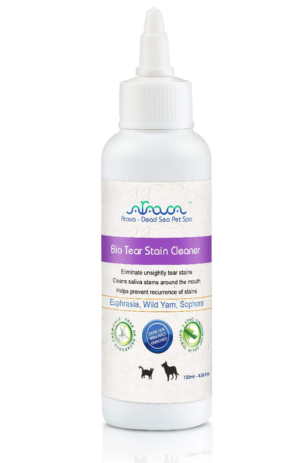 Arava Natural Tear and Stain Remover for Dogs and Cats - Effective Solution with 26 Dead Sea Minerals, Removes and Prevents Eye and Saliva Stains