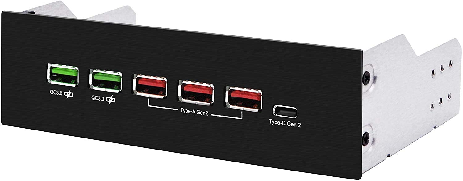 EZDIY-FAB 5.25in 10Gbps USB 3.1 Gen2 Hub and Type-C Port,Front Panel USB Hub with QC 3.0 Quick Charging