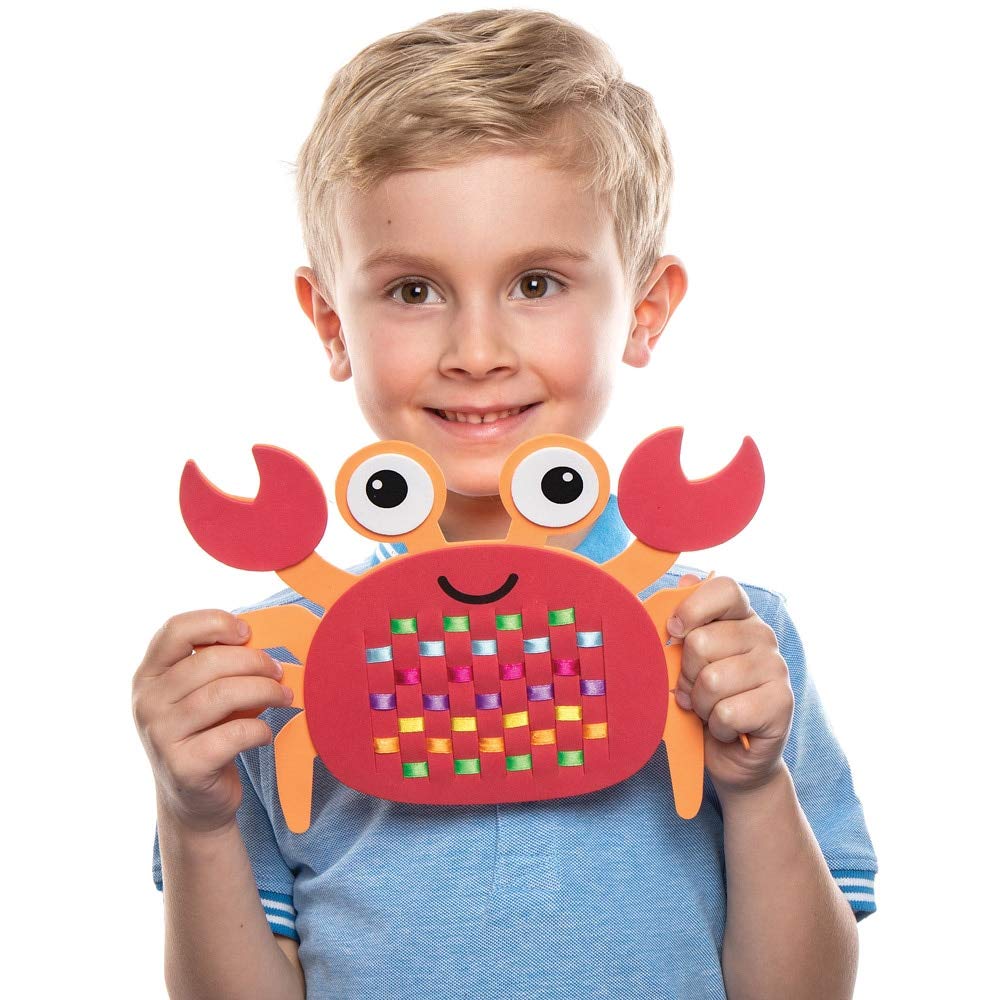 Baker Ross AT890 Crab Weaving Kits for Kids - Pack of 6, Introductory Sewing for Beginners and for Children's Arts and Crafts Projects