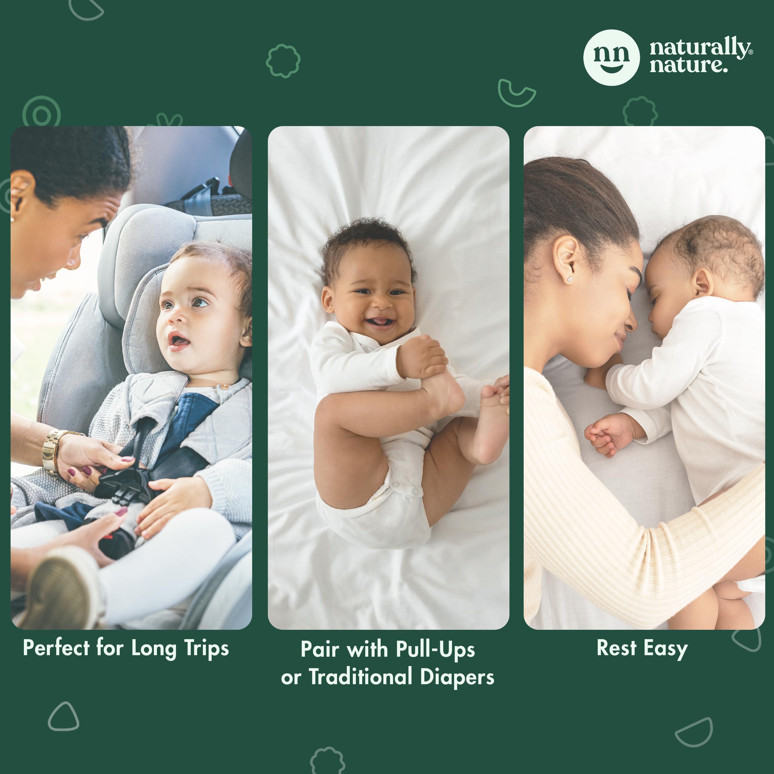 Naturally Nature Overnight Diaper Doubler Booster Pads with Adhesive (96 Count) for Pull-on & Regular Diapers | Nighttime Leak Protection for Heavy Wetters, Diaper Liners for Boys & Girls