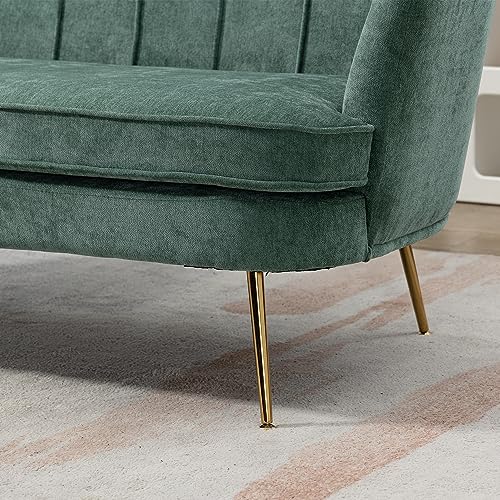 59" Loveseat Small Sofa Mini Room Couch Two-Seater Sofa Chenille Fabic Sofa Couch Gold with Metal Legs for Small Space Office Studio Apartment Bedroom, Easy to Install (Green)