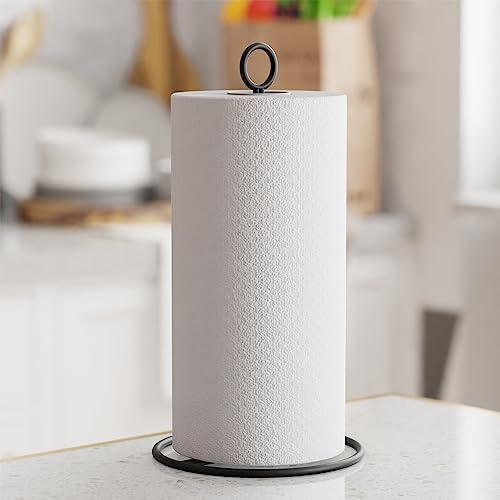 Black Paper Towel Holder Countertop, Kitchen Paper Towel Stand Holder for Kitchen Organization and Storage Standard and Large Size Rolls (Black)