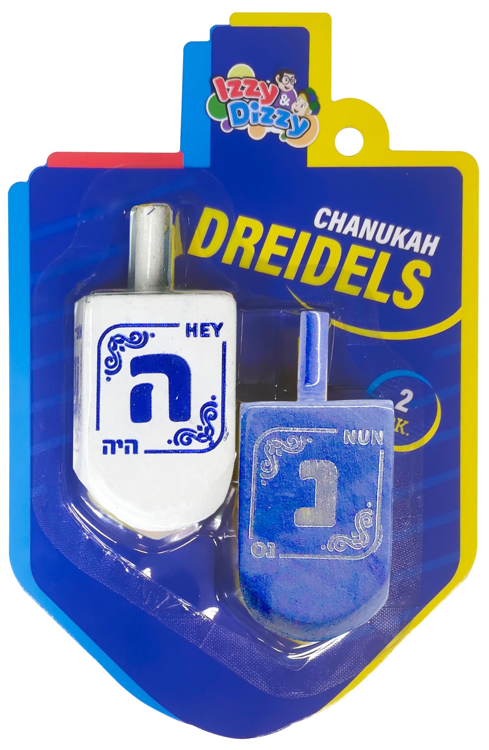 Izzy 'n' Dizzy Hanukkah Dreidels - Extra Large Blue and White Wooden Dreidel - 2 Pack