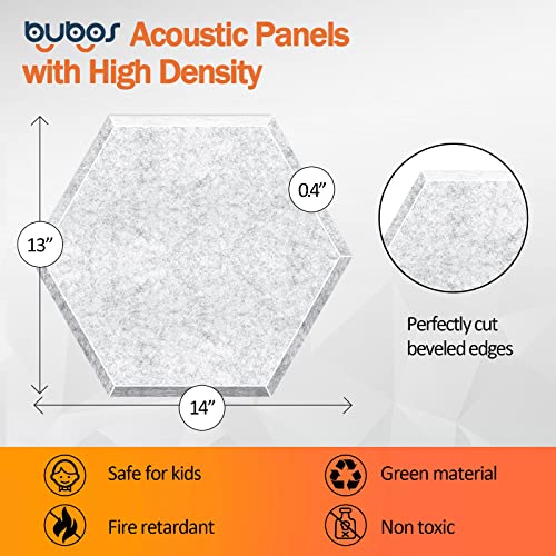 BUBOS 12 Pack Hexagon Acoustic Panels Soundproof Wall Panels,14 X 13 X 0.4Inches Sound Absorbing Panels Acoustical Wall Panels, Acoustic Treatment for Recording Studio, Office, Home,Grey