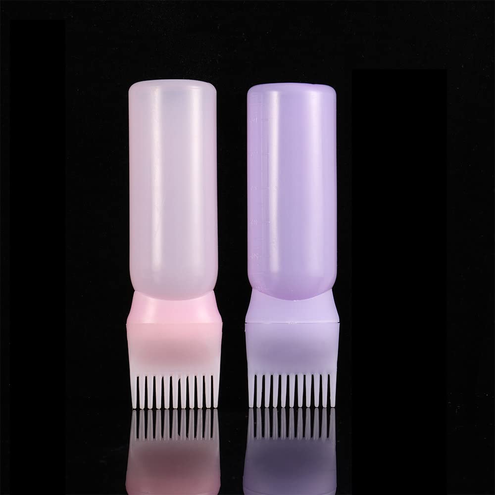 2PCS Root Comb Applicator Bottle, Empty Bottle Styling Tool Dyeing Shampoo Bottle, Hair Dye Applicator Brush Bottles Dyeing Shampoo Bottle (Purple&Pink)
