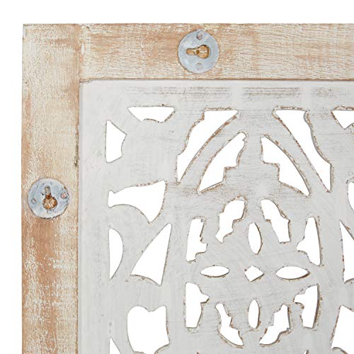 Deco 79 Mango Wood Floral Handmade Intricately Carved Arabesque Wall Decor, 12" x 1" x 36", Cream White