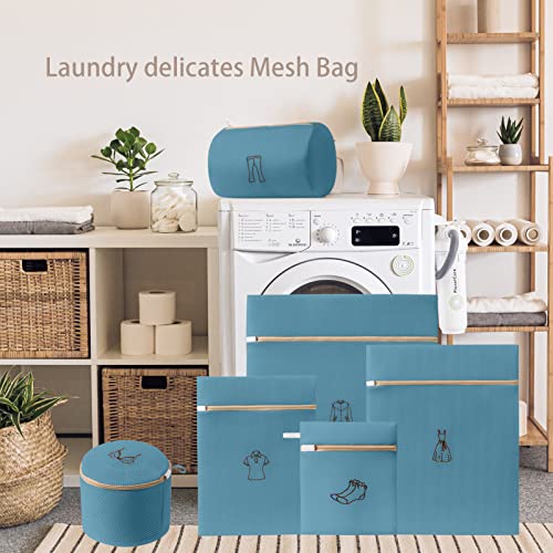 CHYUANX 6 Pack Mesh Laundry Bags for Delicates - Upgrade Thicken Lingerie Bags For Laundry With Premium Zipper,Anti-Deformation Reusable Laundry Bags Mesh Wash Bags For Washing Machine With Exquisite Embroidery Small Patterns for Overcoat , Bra, Stocking
