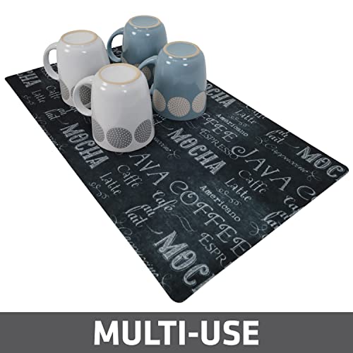 Drymate Coffee Maker Mat, (Coffee Station Bar Accessory) Protects Kitchen Countertops From Spills, Stains & Scratches, Absorbent, Waterproof, Washable (USA Made) (12β x 20β) (Java Chalkboard)