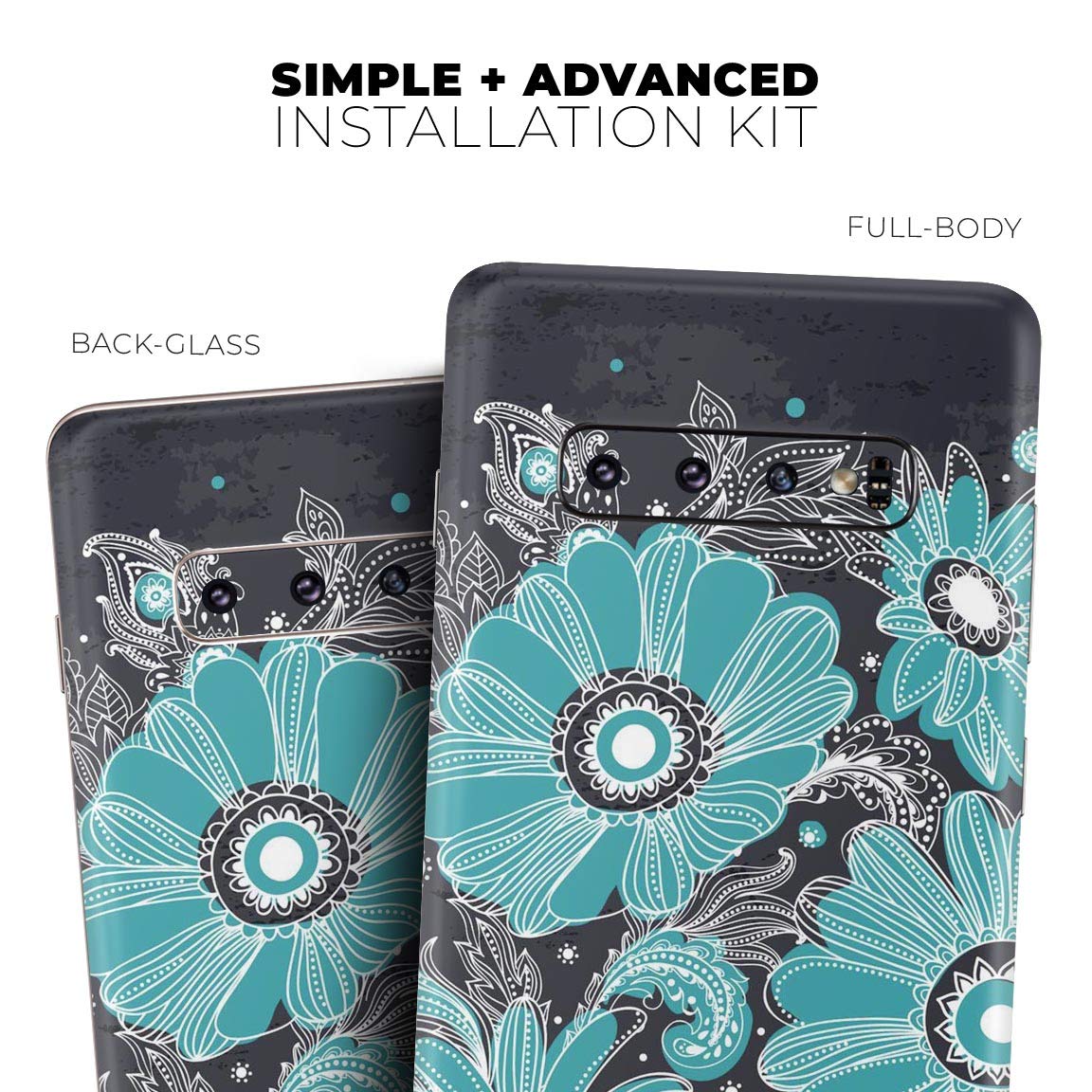 DesignSkinz Bright Blue Accented Flower Illustration Protective Vinyl Decal Wrap Skin Cover Compatible with The Samsung Galaxy S20 (Screen Trim & Back Glass Skin)