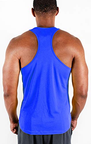 DEVOPS 3 Pack Men's Y-Back Dri Fit Muscle Gym Workout Tank Top (3X-Large, Black/Navy/Blue)