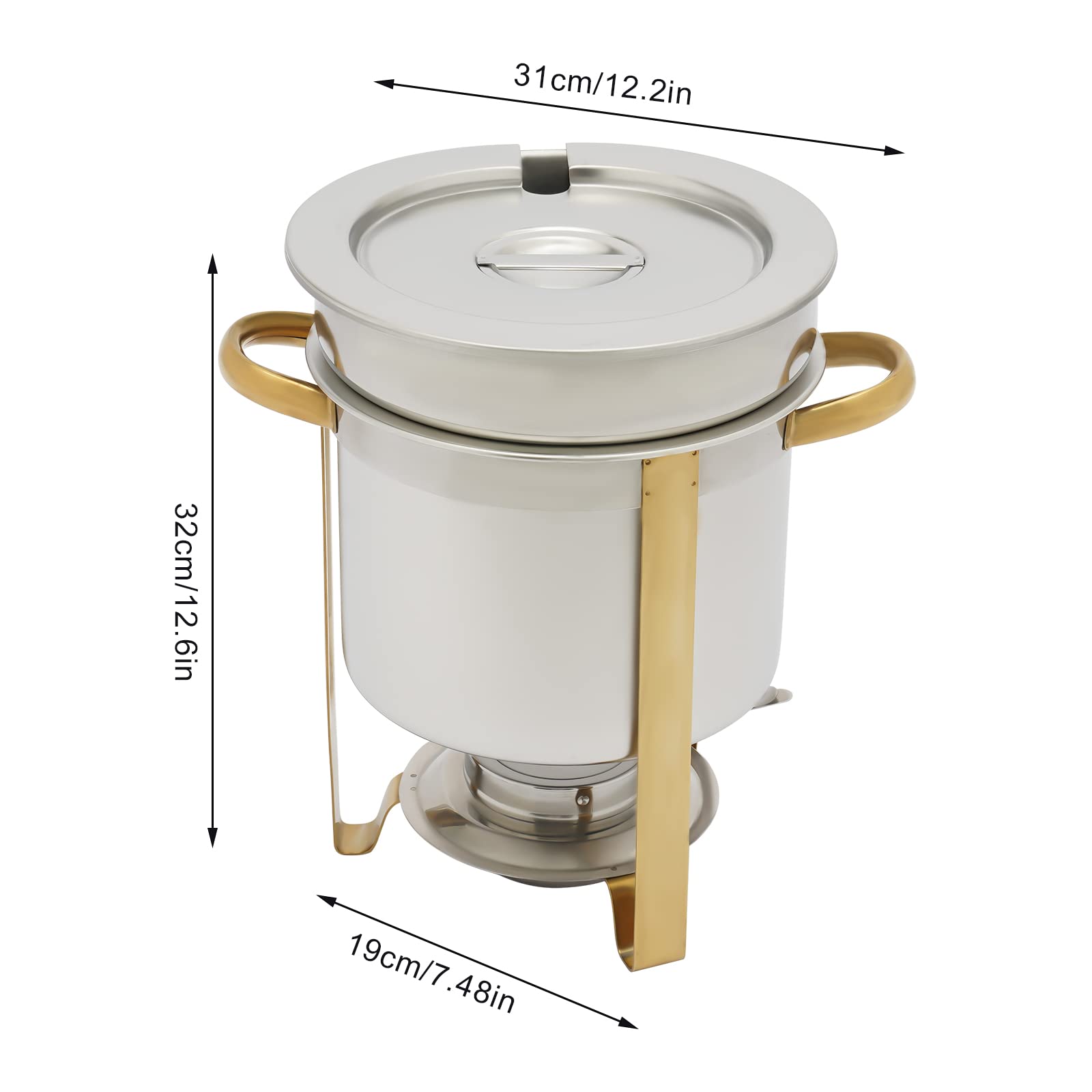 7L/7.4Qt Commercial Soup Kettle Warmer, Stainless Steel with Dish Buffet Server Food Warmer Chafing with Lid for Soup (Gold)