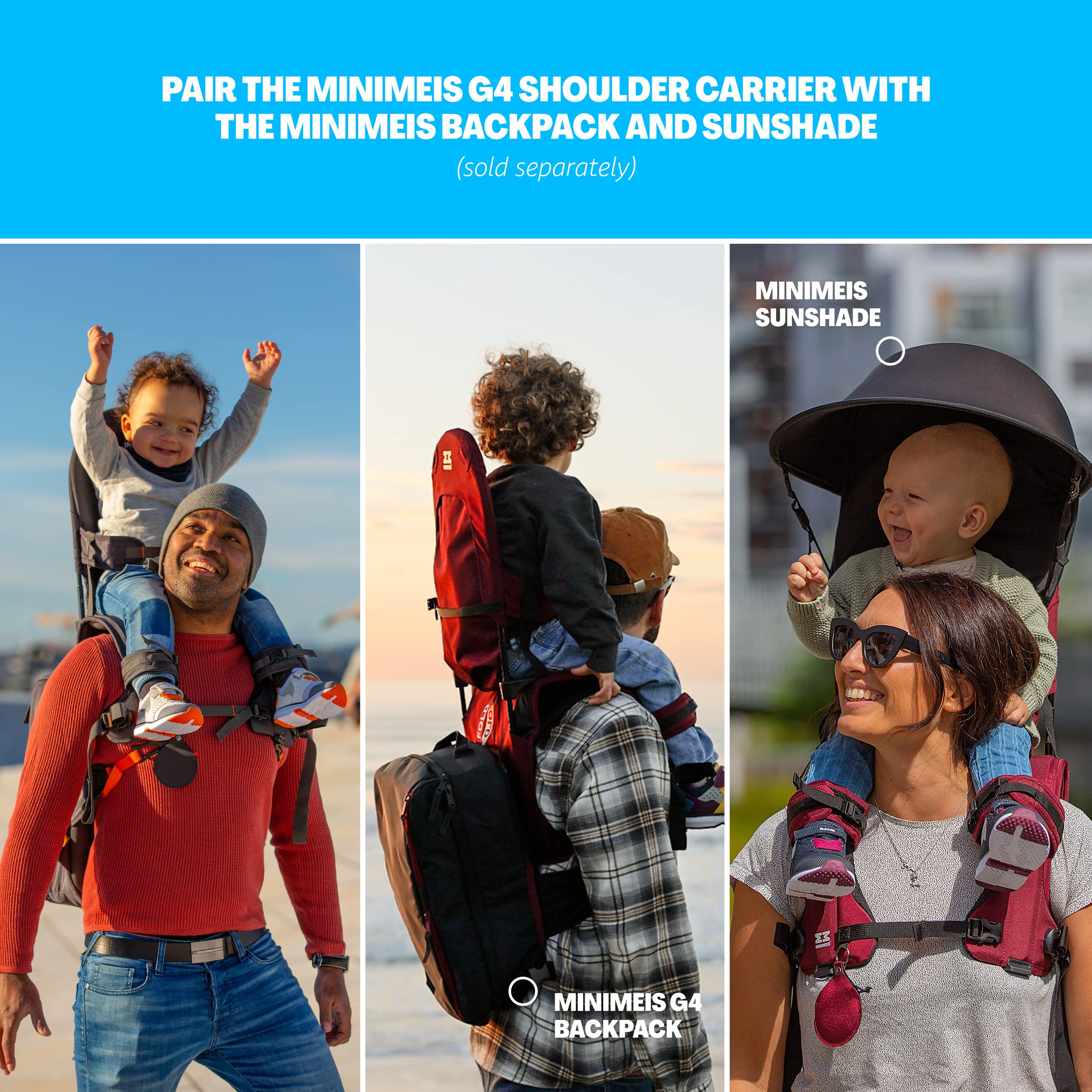 MiniMeis G4, Grey - Lightweight Child Shoulder Carrier - For Kids 6 Months to 4 Years Old