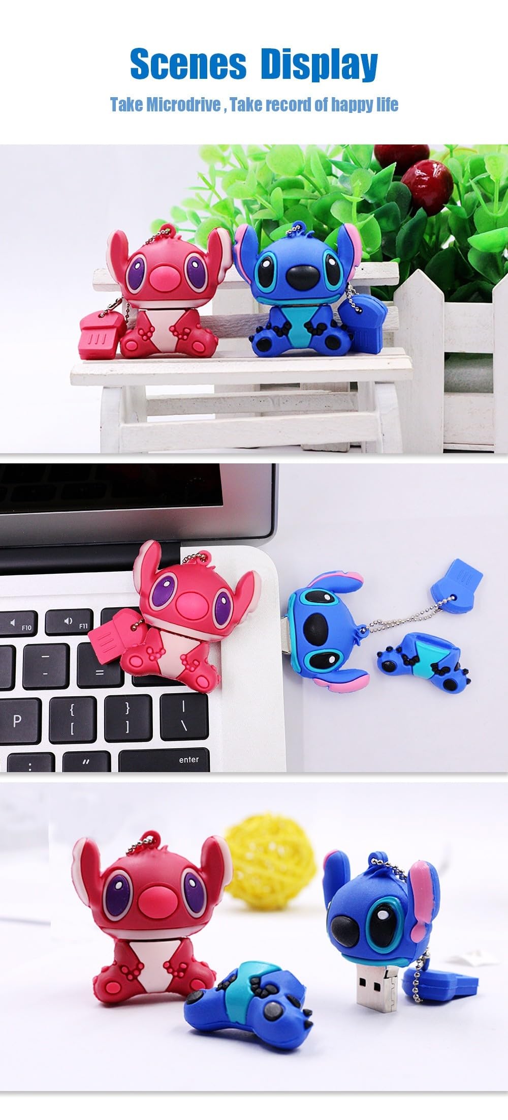 USB Flash Drive. 16GB, 32GB, 64GB Cartoon Stitch USB Flash Drive Pen Drive Memory Stick U Disk. (64GB, Pink)