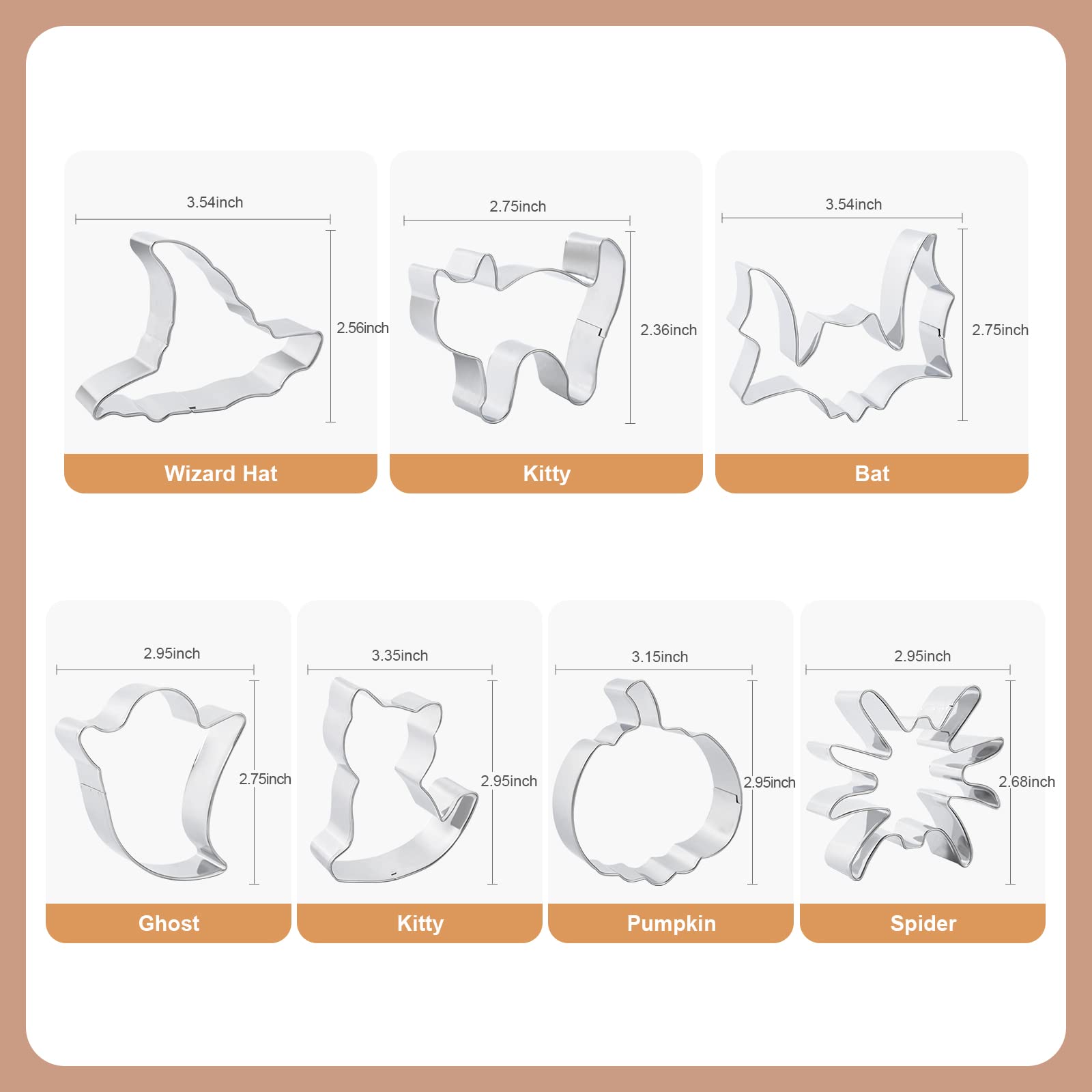 7PCS Large Halloween Cookie Cutters Set, Stainless Steel Metal Halloween Cookie Cutters Shapes - Witch's Hat, Pumpkin, Ghost, Bat Spidder and Cats (Halloween Cookie Cutter)