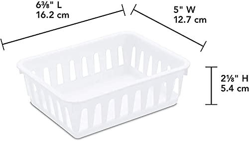 Tribello Mini Plastic Baskets for Organizing, White Drawer/Closet Storage Tray, Size 6 x 5 x 2 - Pack of 6 - Made in USA