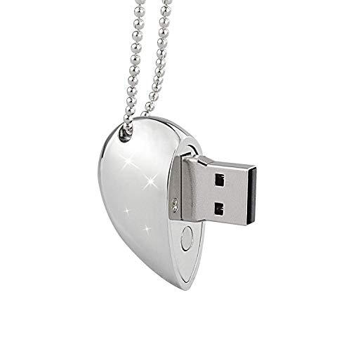 KOOTION Heart-Shape Pendant USB Flash Drive, USB 2.0 Memory Stick with Necklace, Thumb Drive for Photos & Videos, 32G, Pink