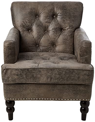GDFStudio Medford Brown Tufted Club Chair, Fabric Accent Chair with Studded Nailhead Accents