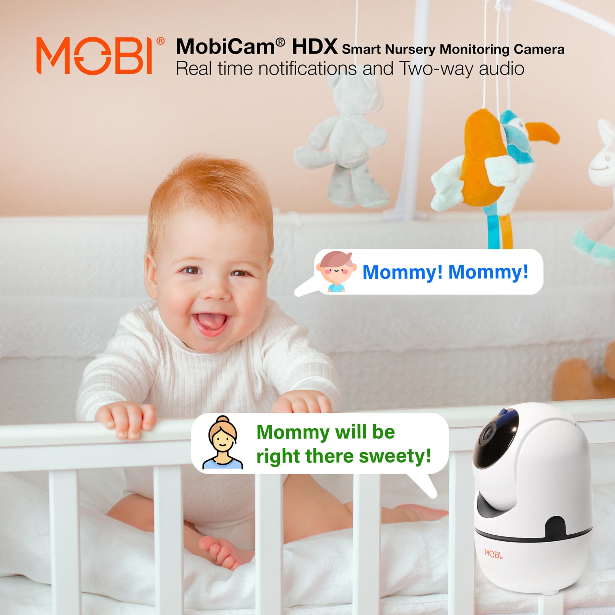 MobiCam HDX Wi-Fi Pan & Tilt Smart Nursery, Elderly & Home Monitoring Camera, 1080p HD Indoor Security Night Vision IP Camera, Motion Detection, Two-Way Audio, Cloud & SD Card Storage - (3-Pack)