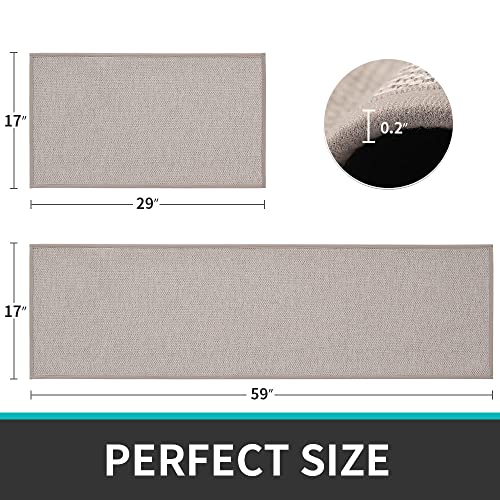 DEXI Kitchen Rugs and Mats Non Slip Washable, 2 PCS Kitchen Mats for Floor, Woven Kitchen Runner Rug Kitchen Rug Set of 2 for Kitchen, Front of Sink, Laundry Room, Hallway, 17"x29"+17"x59", Khaki
