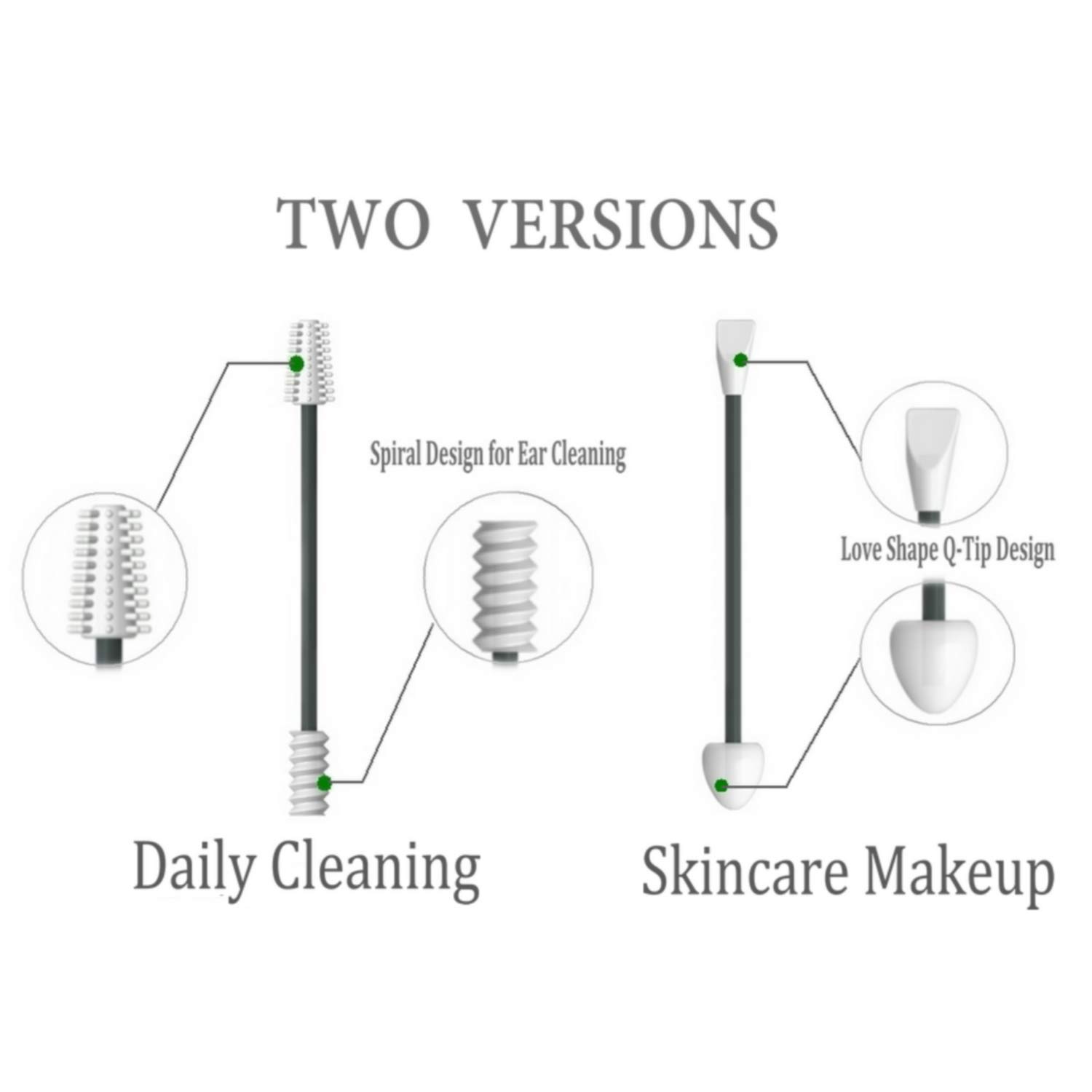 Upgraded Reusable Cotton Swabs 4 Pcs, Uramoto Silicone Ear Swabs Rough Friction Cotton Swabs for Ears Cleaning, Love Shape Swabs for Cosmetic Makeup Beauty-Black