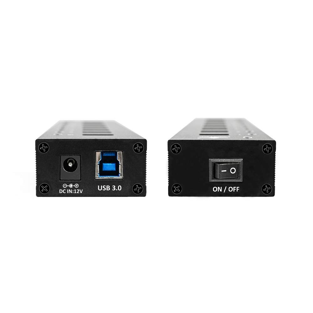 Vantec 7-Port USB 3.0 Hub, Aluminum, Full Powered, Mountable, with All Ports Data & Charging Up to 1.5A, BC 1.2, Premium 12V/3A, 36W Power Adapter (UGT-AH710U3-BK),Black