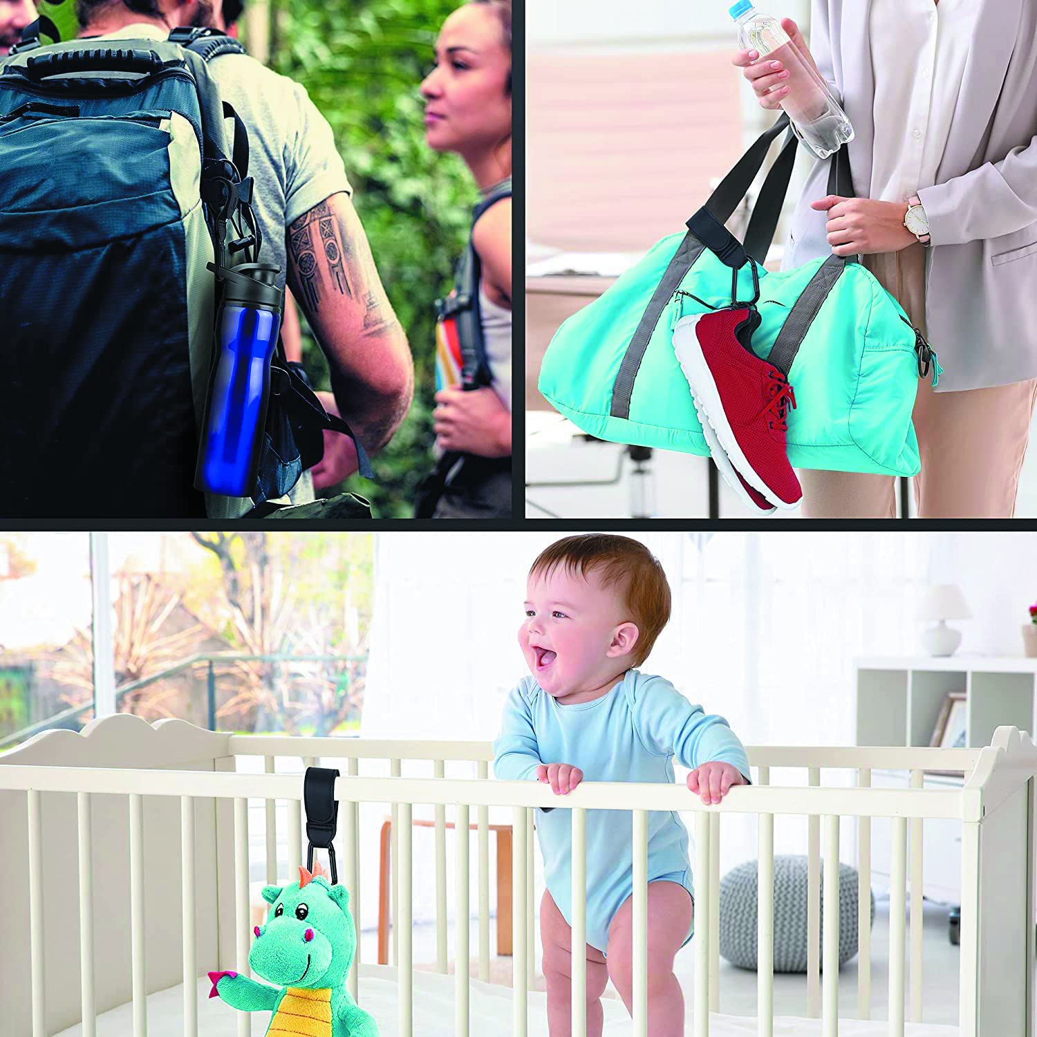 Baby Stroller Hooks,2 Pack Mommy Hook for Stroller for Hanging Diaper Bags,Purse,Stroller Organizer,Leather Stroller Hooks,Suitable for All Strollers and Trolleys Universal Stroller Clips (Black)
