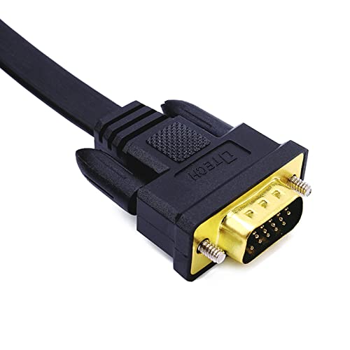 DTech Thin Computer Monitor VGA Cable 6ft Standard 15 Pin Connector Male to Male VGA Cord Flat Wire for Desktop (6 Feet, Black)