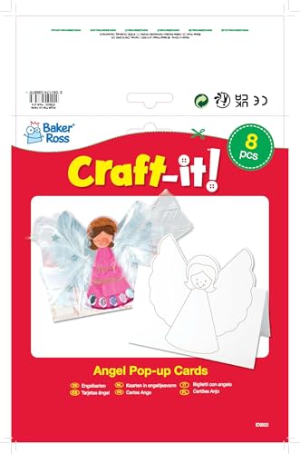 Baker Ross EX822 Christmas Angel Pop Up Cards - Pack of 8, for Children to Make and Embellish This Festive Season