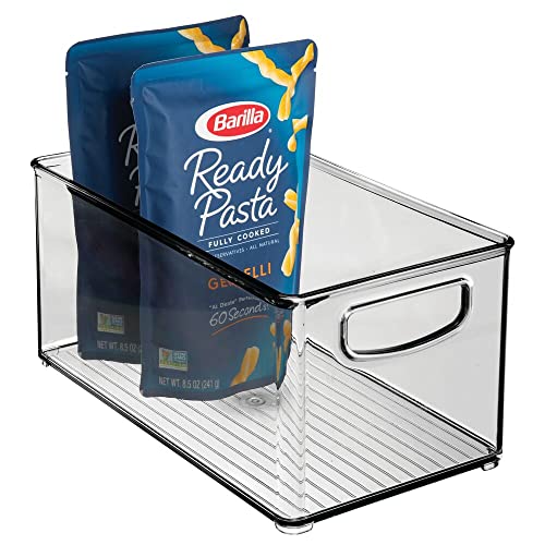mDesign Plastic Kitchen Organizer - Storage Holder Bin with Handles for Pantry, Cupboard, Cabinet, Fridge/Freezer, Shelves, Counter - Holds Canned Food, Snacks - Ligne Collection - 4 Pack - Smoke Gray