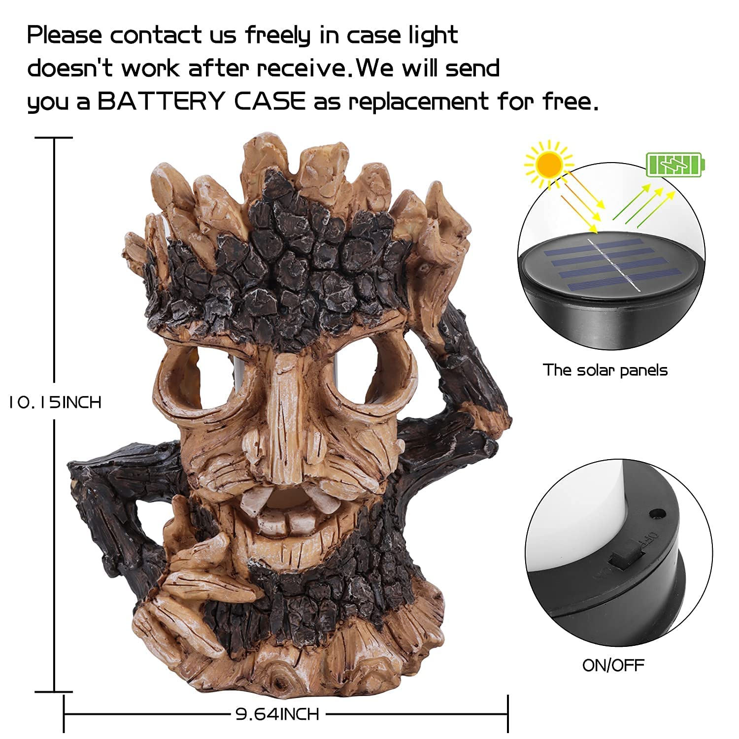 Solar Lanterns Outdoor Tiki Statue Lights Large Stump on Fire Figurine Flickering Flame Solar Halloween Light Waterproof Patio Decoration for Table Deck Garden Yard Lawn Porch Garden Holiday (1 Pack)