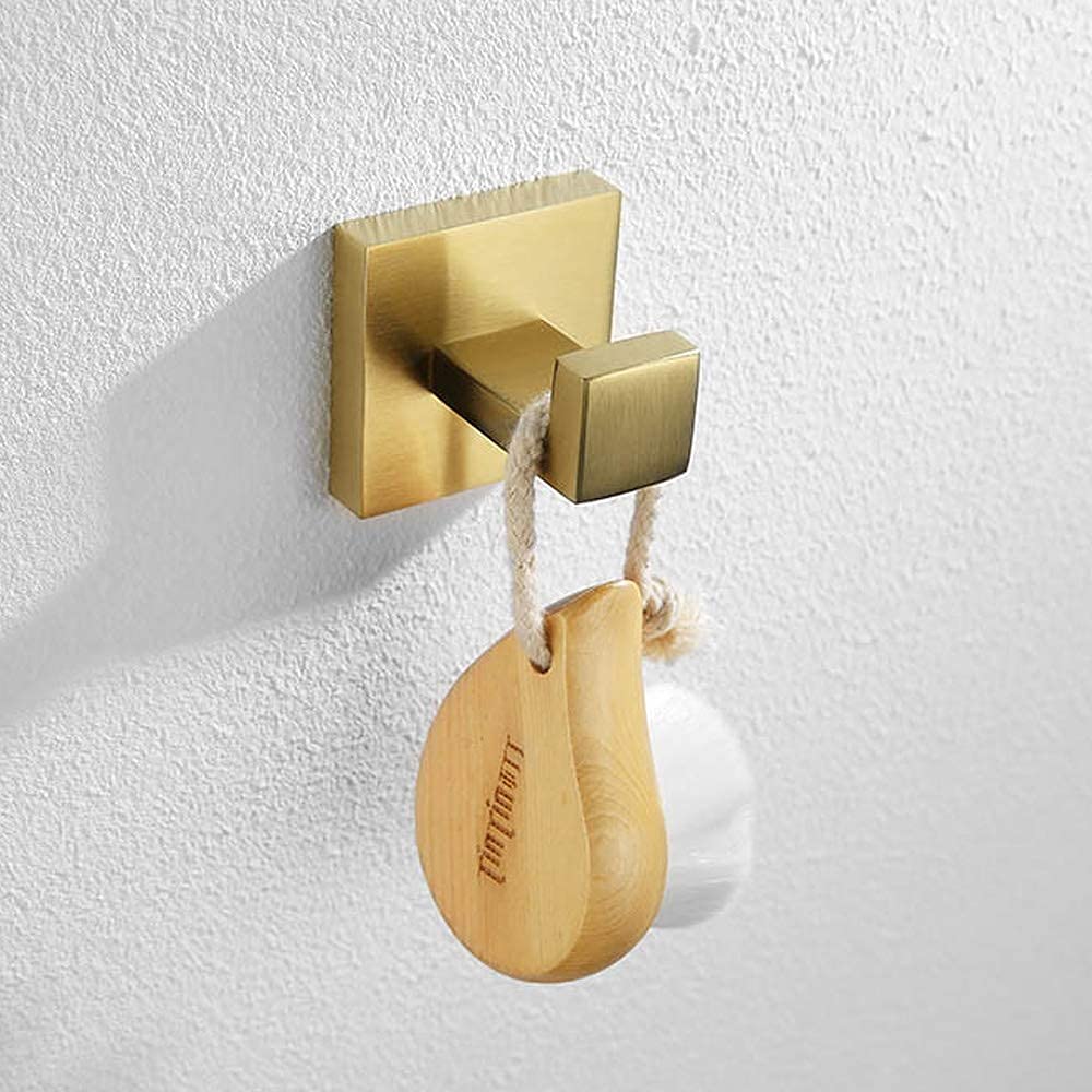 BATHSIR Brushed Gold Towel Hooks, Bathroom Robe Hooks Wall Mounted Coat Hook 2 Pack Stainless Steel