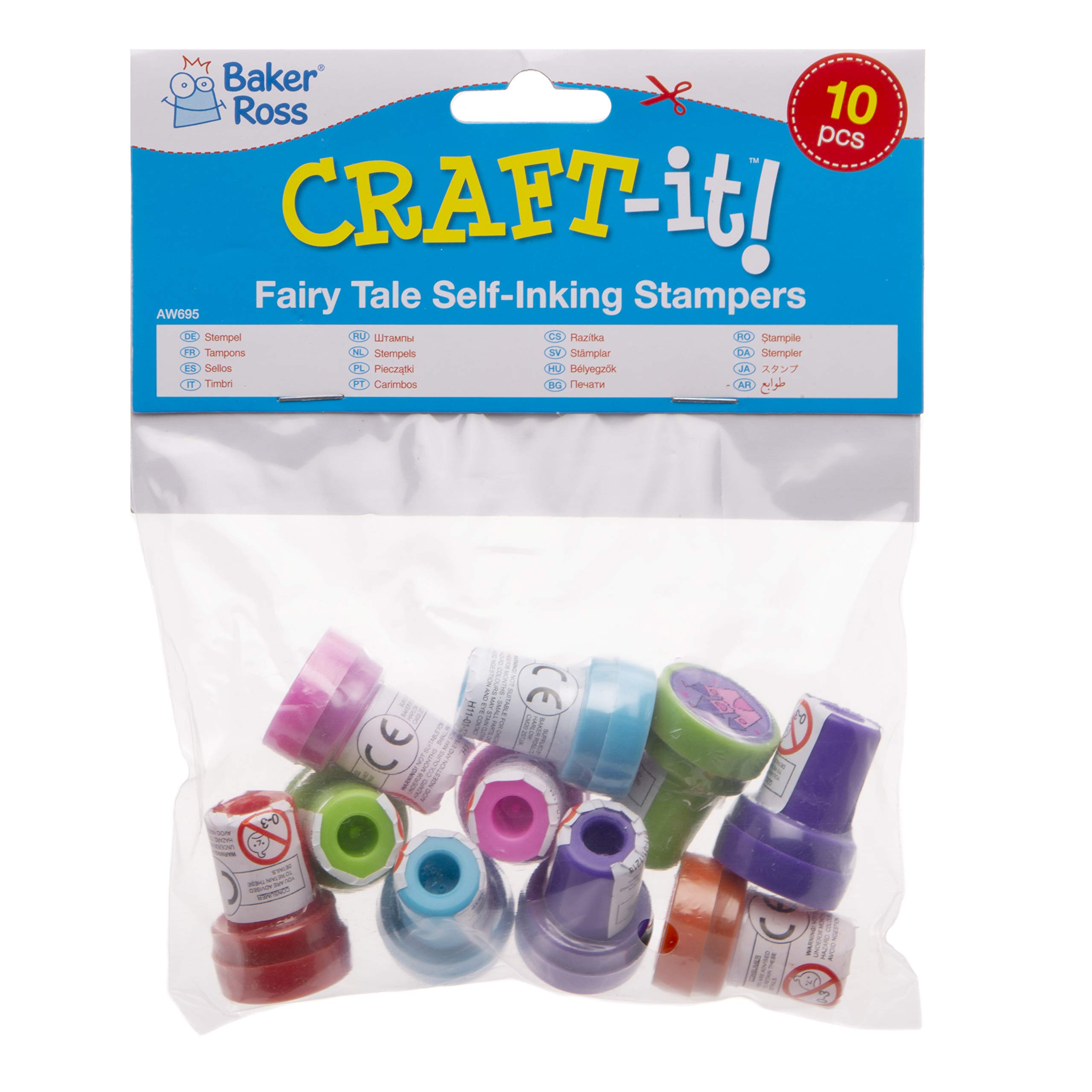 Baker Ross Fairy Tale Self Inking Foam Stampers (Pack of 10) AW695, Stamper Set for Kids to Use During Arts and Crafts Activities