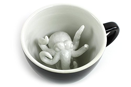 CREATURE CUPS Cthulhu Ceramic Cup (11 Ounce, Black Exterior) - Creepy Cups - Hidden Animal Inside Mug - Birthday, Halloween, Spooky Gift for Coffee & Tea Lovers