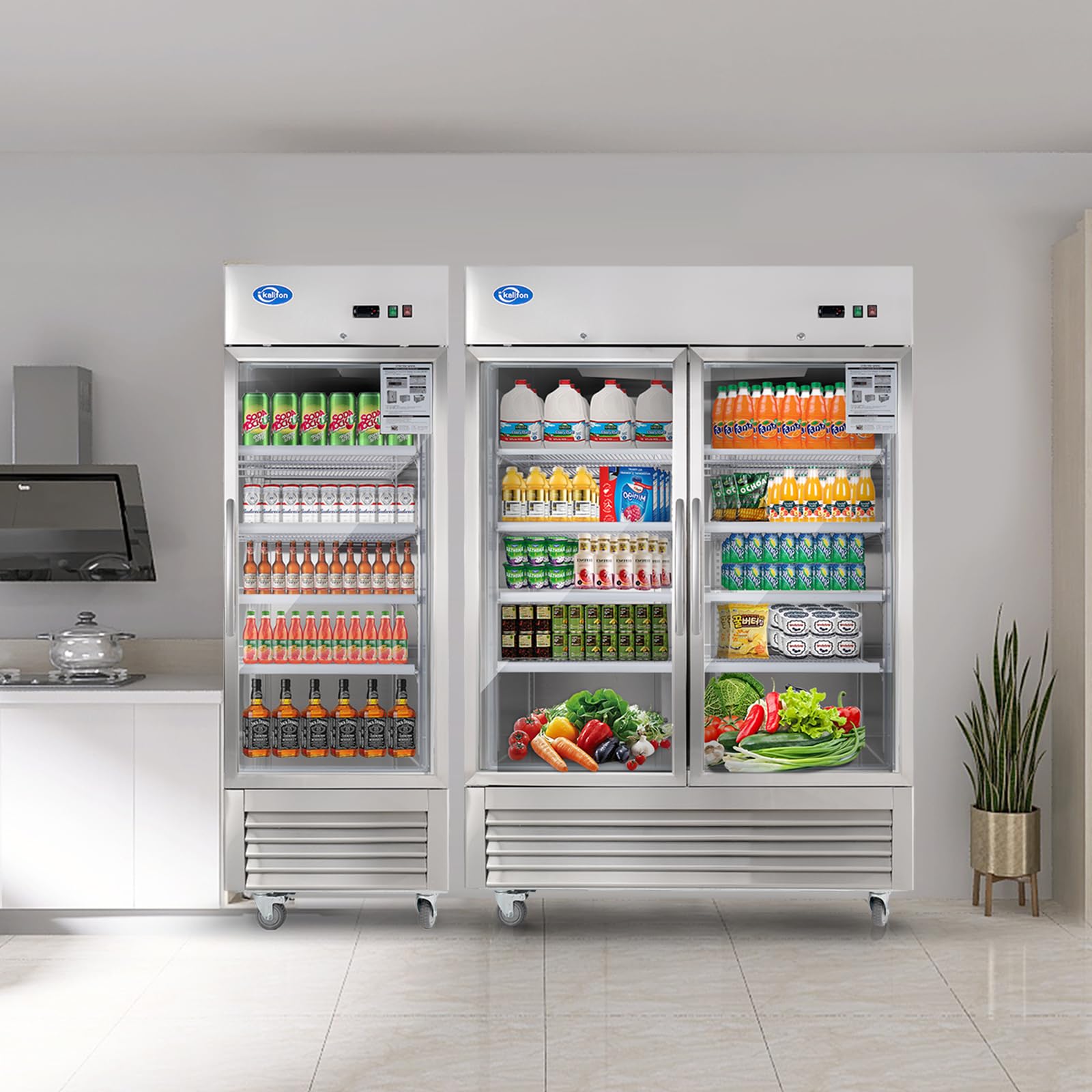 kalifon Commercial Display Refrigerator Merchandiser with 1 Glass Door - 23 Cu.Ft Upright Display Refrigerator with LED Lighting