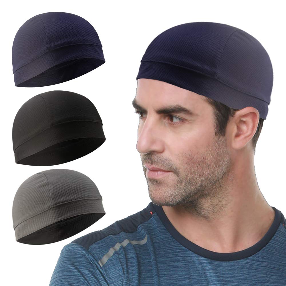 3 Pack Cooling Skull Cap Helmet Liner Sweat Wicking Cycling Running Hat for Men Women