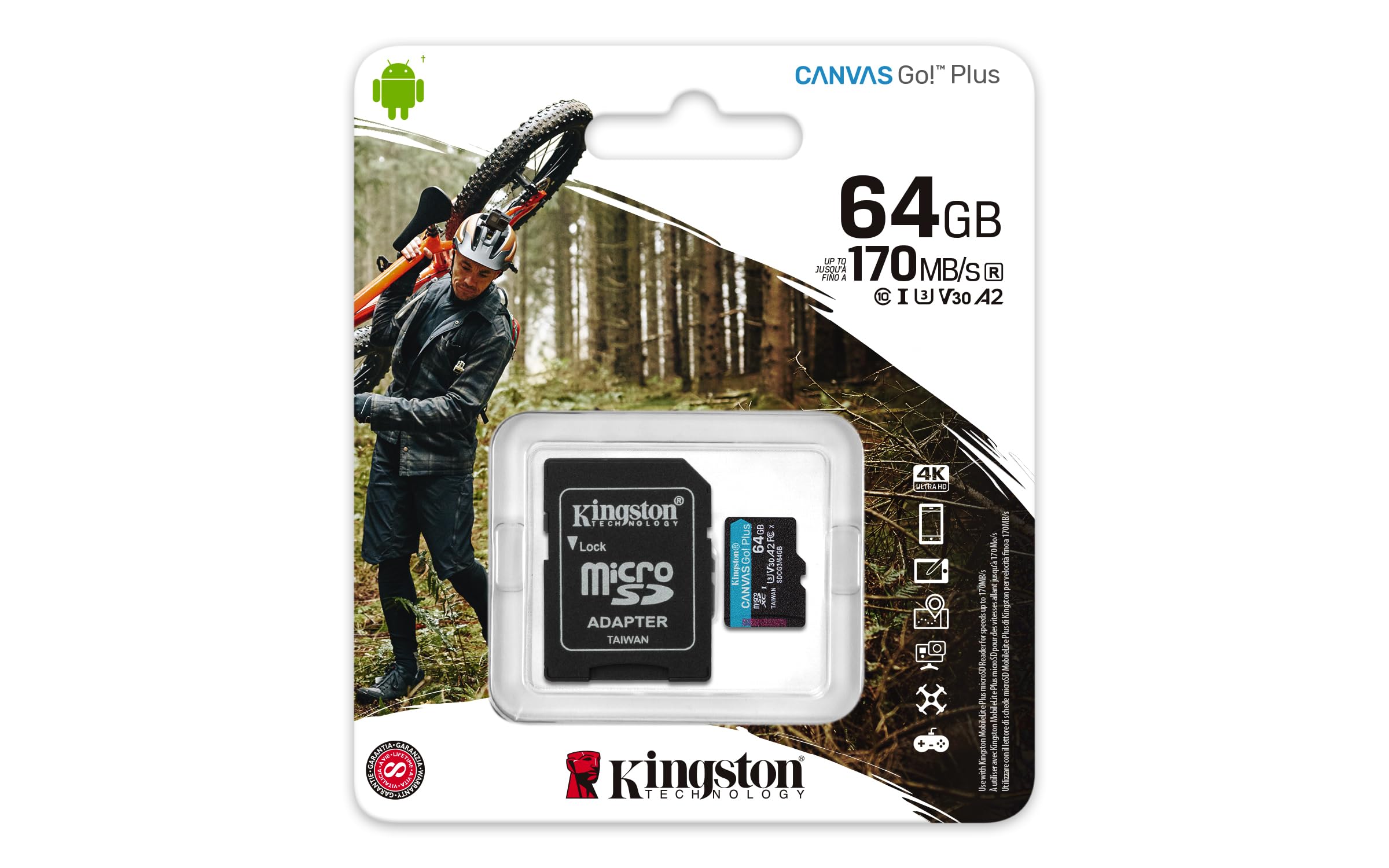 Kingston 64GB Canvas Go Plus microSDXC Card | Up to 170MB/s | UHS-I, C10, U3, V30, A2/A1 | with Adapter | SDCG3/64GB