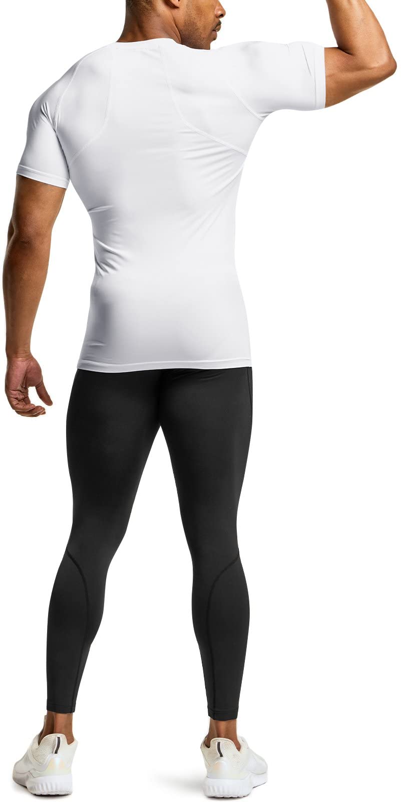ATHLIO Men's Cool Dry Short Sleeve Compression Shirts, Sports Baselayer T-Shirts Tops, Athletic Workout Shirt, 3pack Tops White/White/White, Large