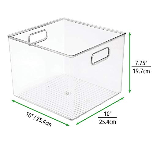 mDesign Small Modern Plastic Storage Organizer Bin Basket with Handle for Home Office Organization - Shelf, Cubby, Cabinet, and Closet Organizing Decor - Ligne Collection - Clear