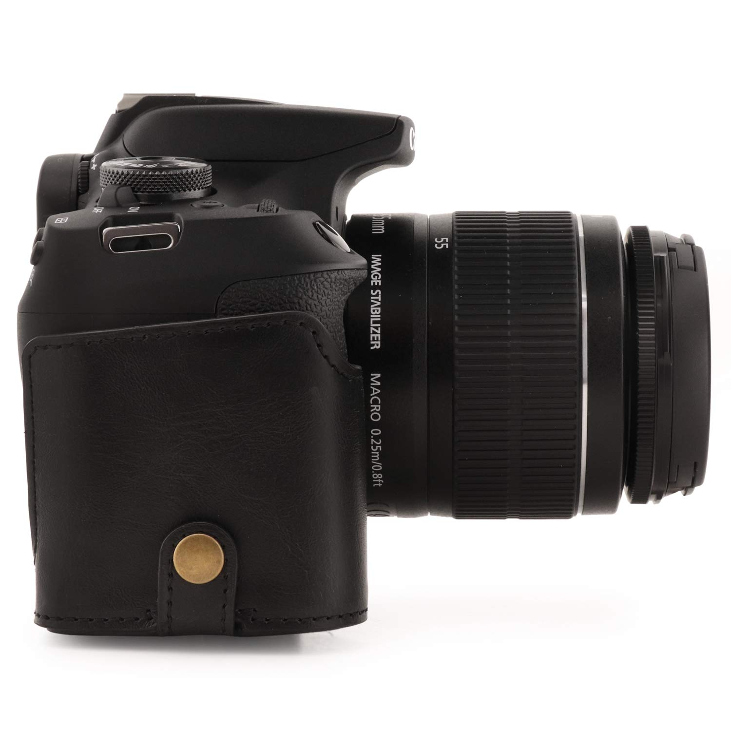 MegaGear MG1607 Ever Ready Leather Camera Case compatible with Canon EOS Rebel T7 (18-55mm), 2000D (18-55mm) - Black
