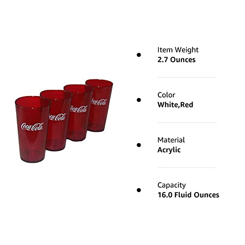 Carlisle Paddles Coca Cola Logo Ruby Red Plastic Tumblers Set of 4-16oz (Coke)