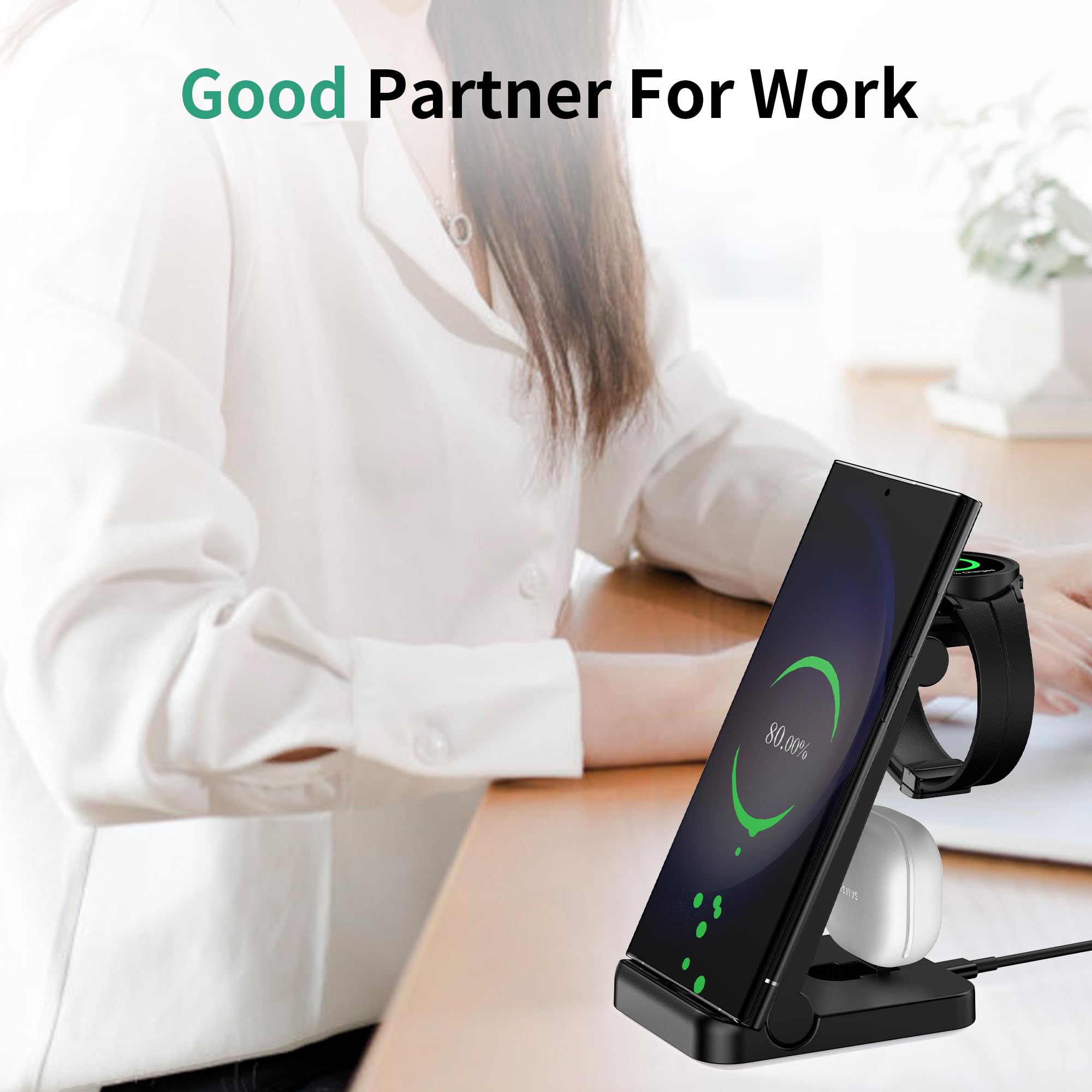 3 in 1 Charging Station for Samsung, 25w PD Super Fast Charger for Samsung Galaxy S23 Ultra/S22/21/Note20/Z Fold5/4/3, Galaxy Buds2Pro/Plus/Liv, Wireless Charger for Galaxy Watch 6/5 pro/4/3/Active2