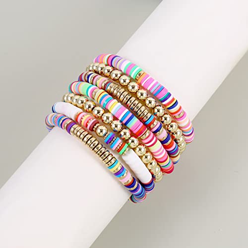 CONRAN KREMIX Colorful Surfer Heishi Clay Bead Stretch Bracelet For Women Stackable Colorful Beaded Bohemian Fashion Jewelry