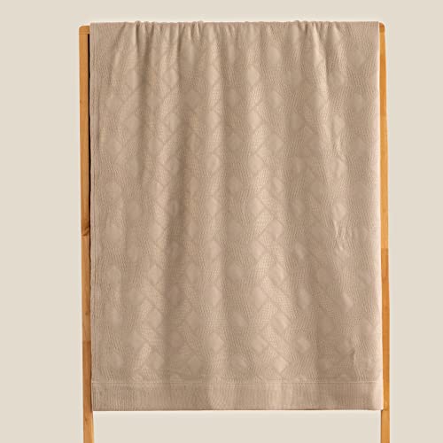 Beoty Lake Cotton Plain Waffle Throw Blanket for Adults and Kids-Soft Breathable 100% Cotton Blanket Modern Minimalism Cozy Cool Blanket for Bed, Couch, Sofa for All Seasons(Beige,Twin 80"x60")