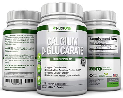 Calcium D-Glucarate - 500mg - 120 Vegetable Capsules - Superior Potency to Support Liver Detoxification, Estrogen Metabolism & Hormonal Balance - Helps with Prostate, Breast & Colon Health