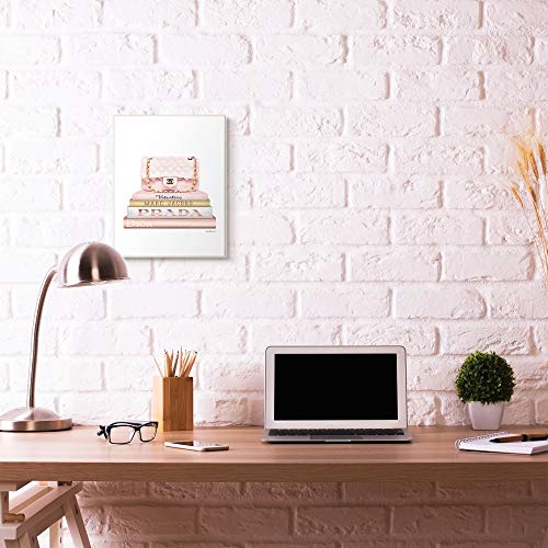 Stupell Industries Fashion Designer Purse Bookstack Pink White Gold Watercolor Wall Plaque Art, 13 x 19, Multi-Color