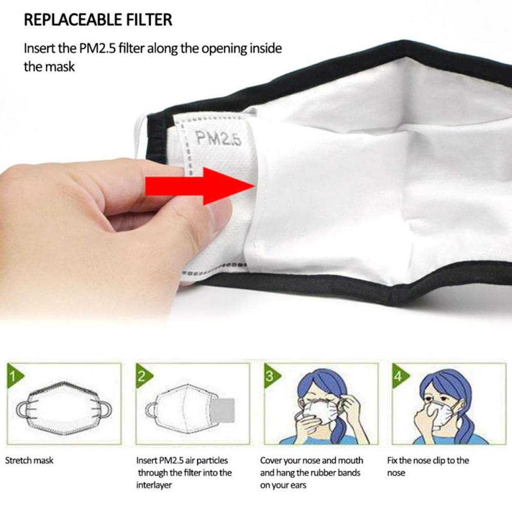 Suxgumoe Dust Mask, 2PCS Washable Reusable Cotton Anti Pollution PM2.5 Mask Face Mouth Mask with 2pcs Activated Carbon Filter